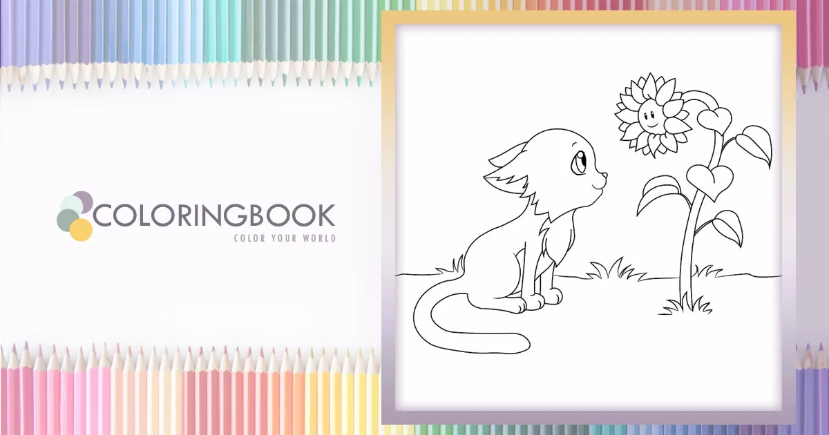 Cat with a flower – Coloringbook.pics