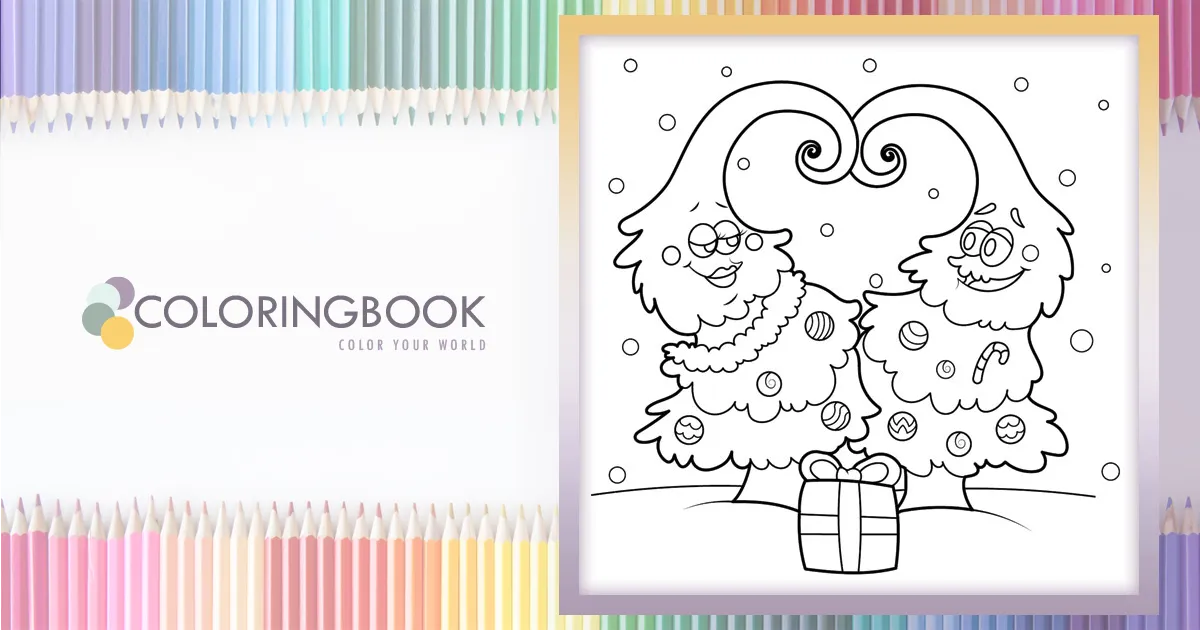 Christmas trees in love – Coloringbook.pics