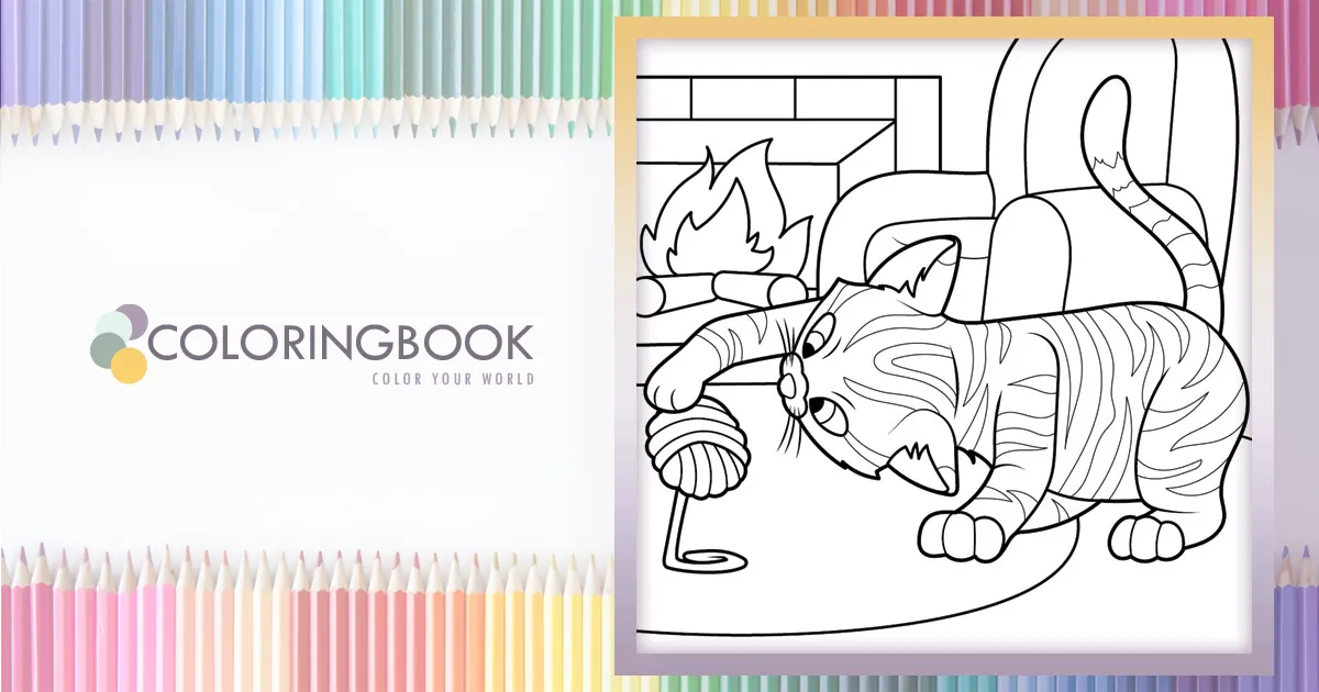 Cat playing with wool – Coloringbook.pics