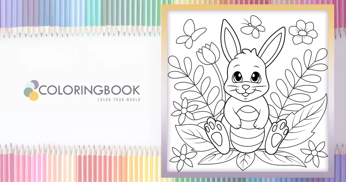 Easter bunny, egg and flowers – Coloringbook.pics