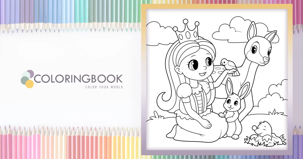 Princess with animals – Coloringbook.pics