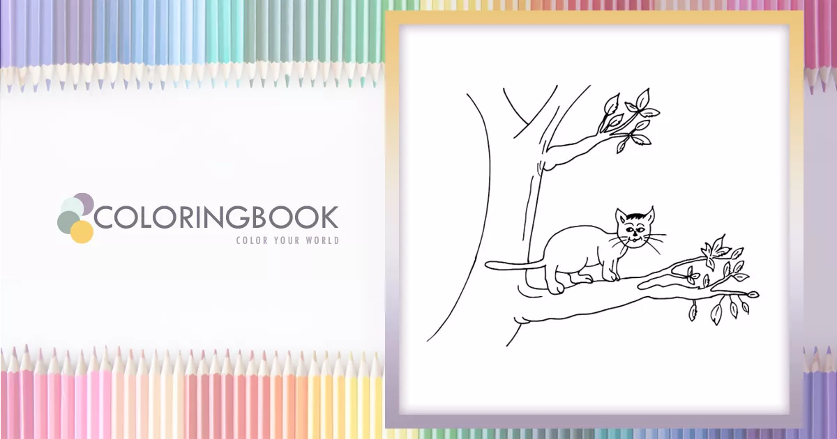 Cat on a tree – Coloringbook.pics