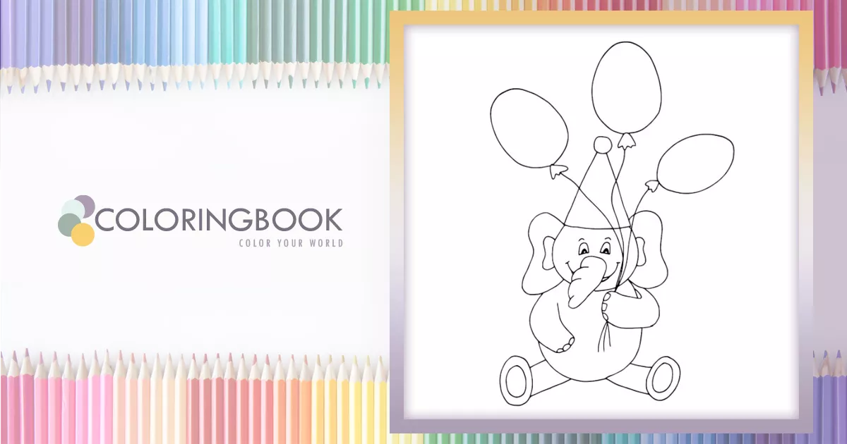 Elephant with balloons – Coloringbook.pics